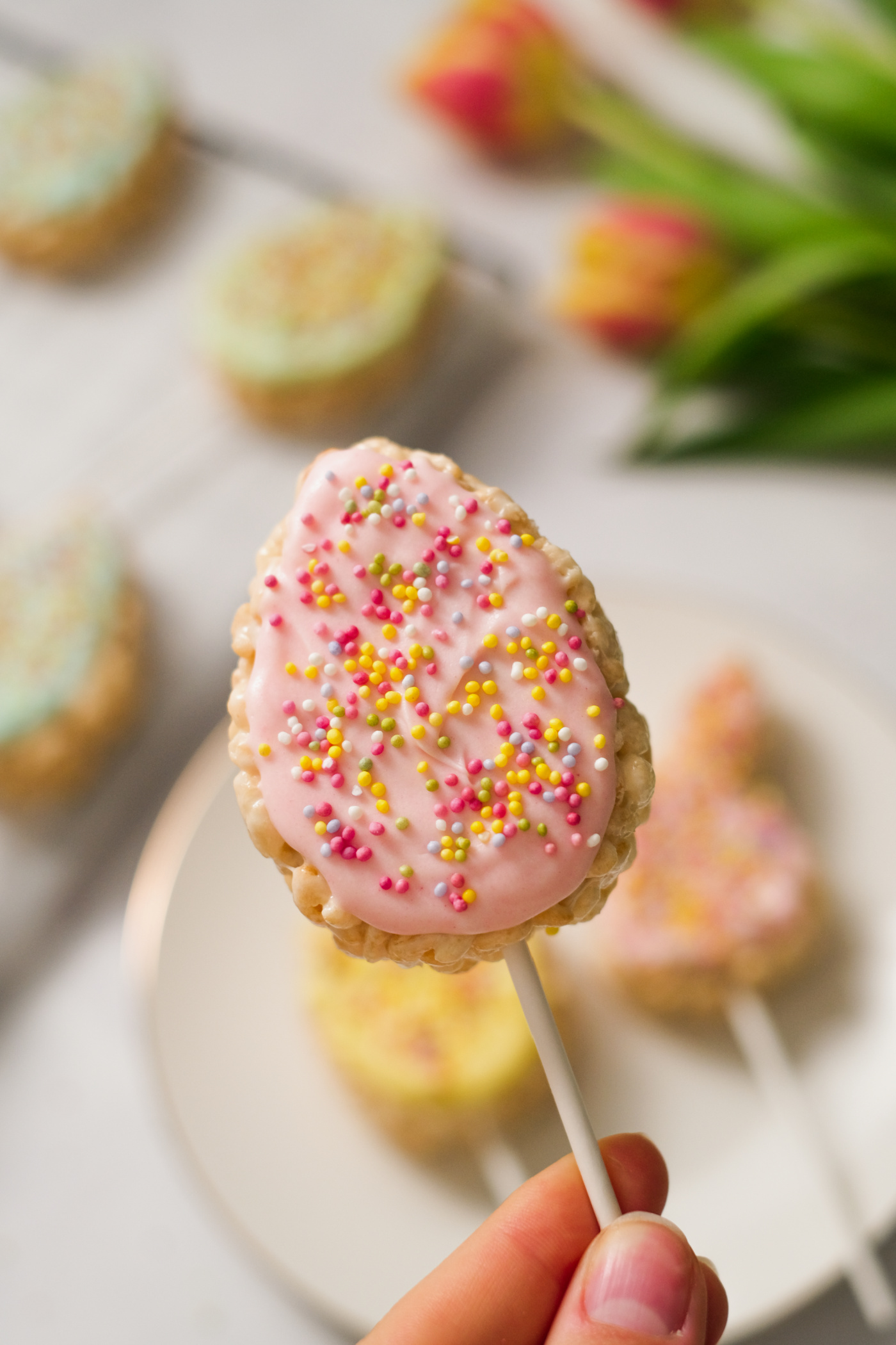 Easter Egg Rice Krispie Treats on a Stick - Reluctant Entertainer