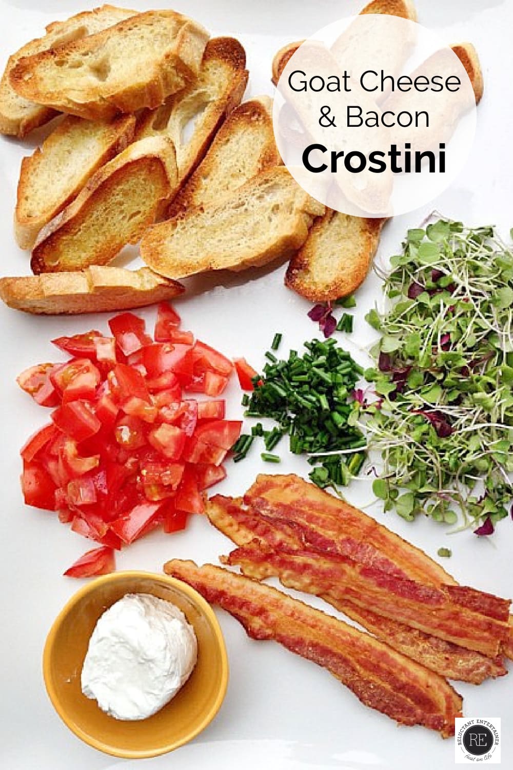 Goat Cheese Bacon Crostini and Micro Greens - Reluctant Entertainer