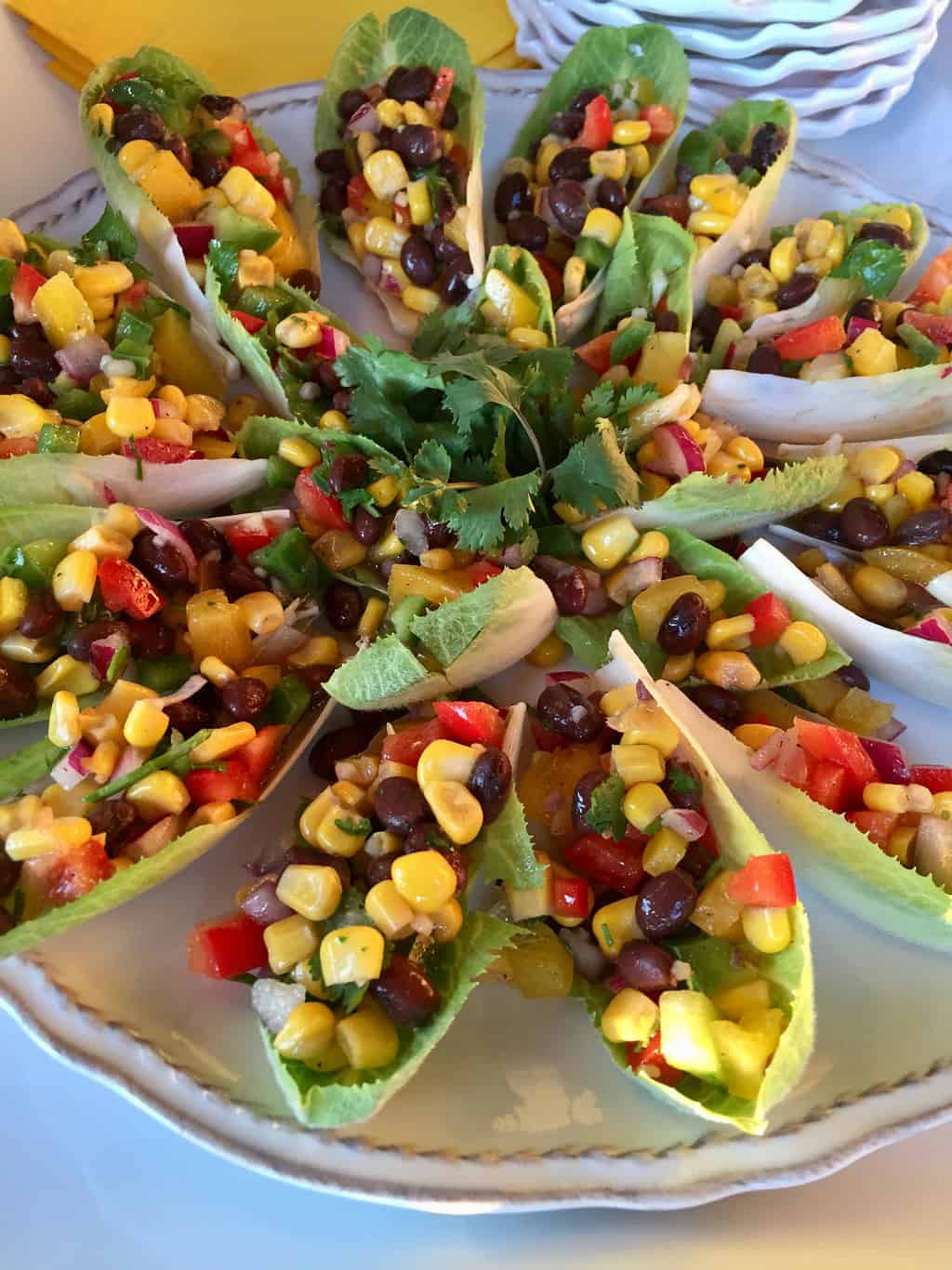 Black Bean Salad Stuffed Endive Appetizer - Reluctant Entertainer