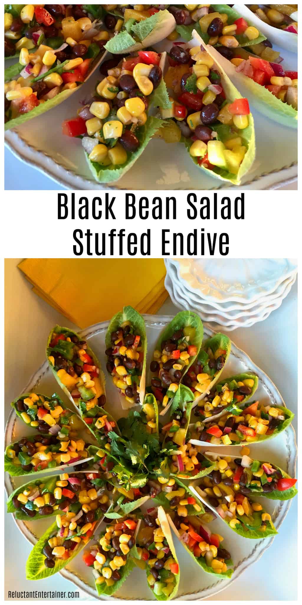 Black Bean Salad Stuffed Endive Appetizer - Reluctant Entertainer