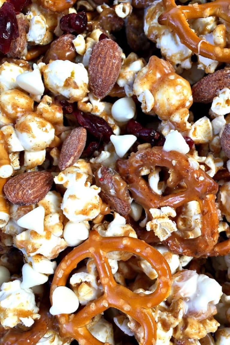 Almond Butter Pretzel Popcorn Snack - Reluctant Entertainer