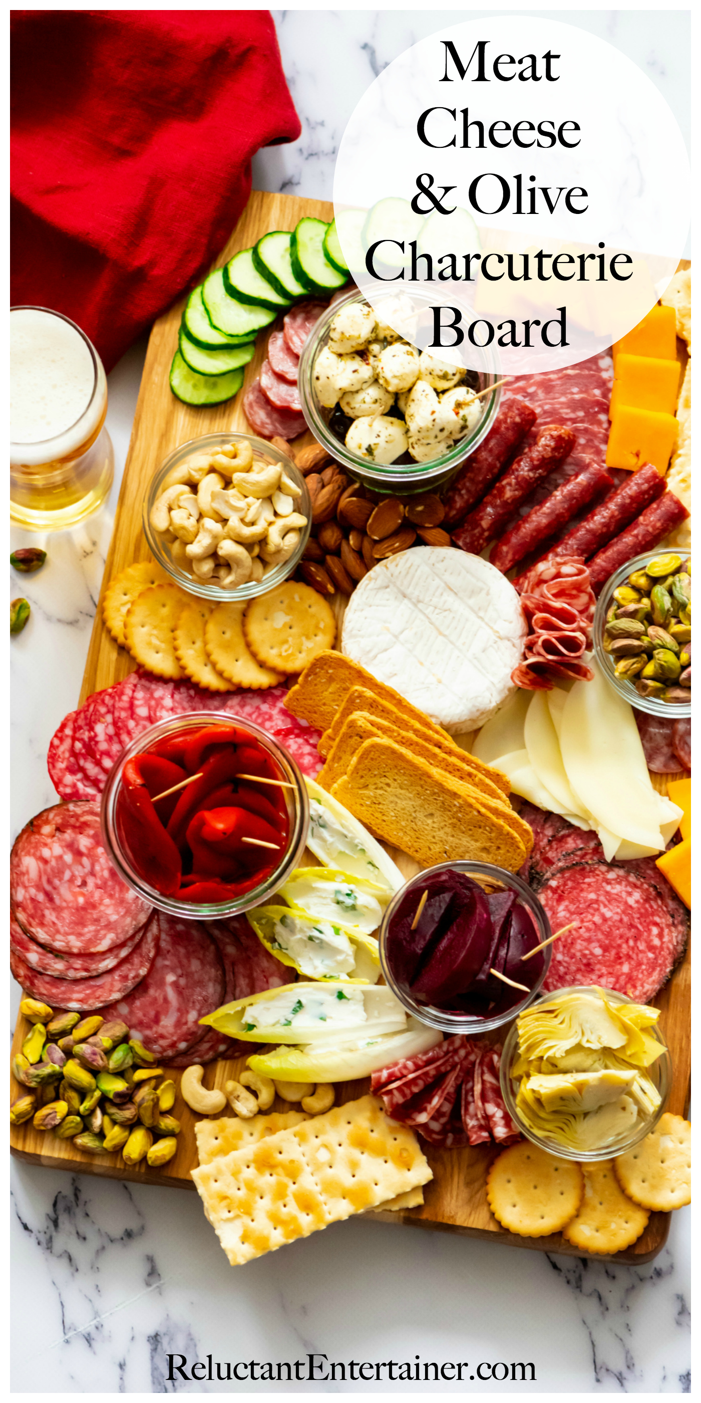 Meat Cheese Olive Charcuterie Board - Reluctant Entertainer
