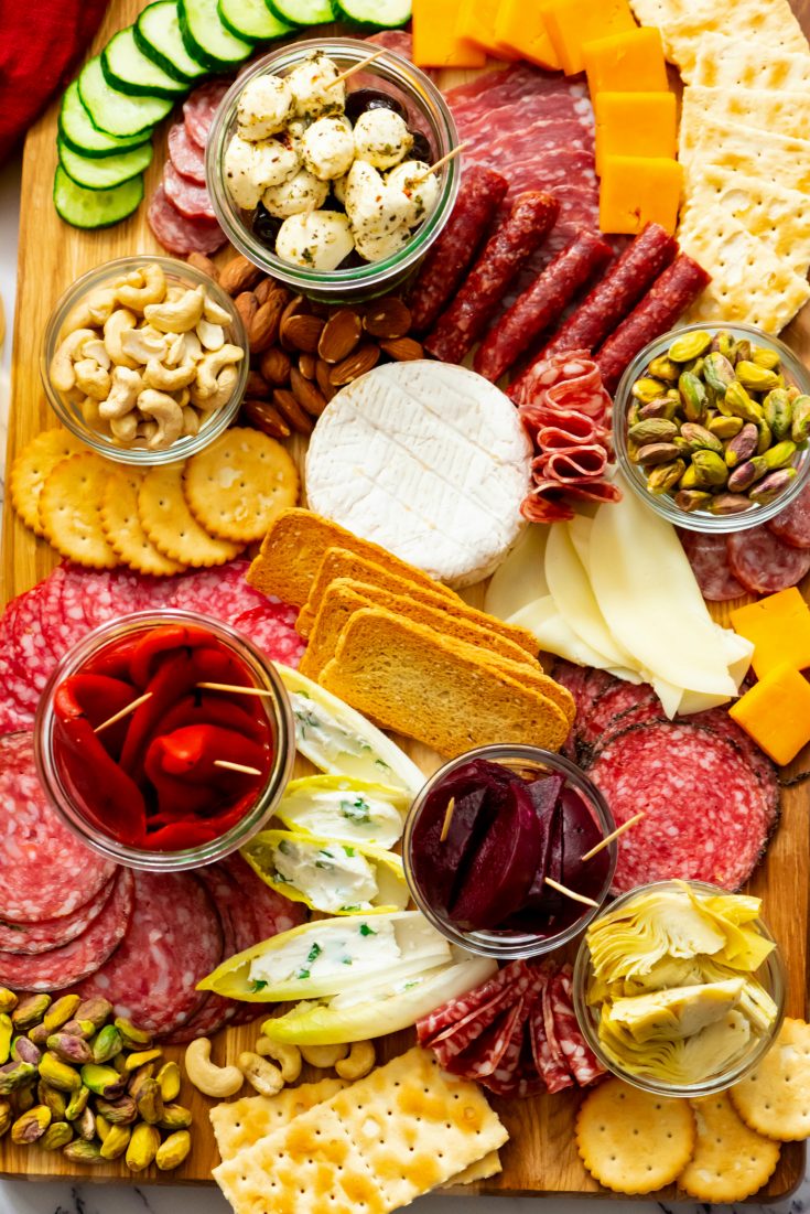 Meat Cheese Olive Charcuterie Board - Reluctant Entertainer