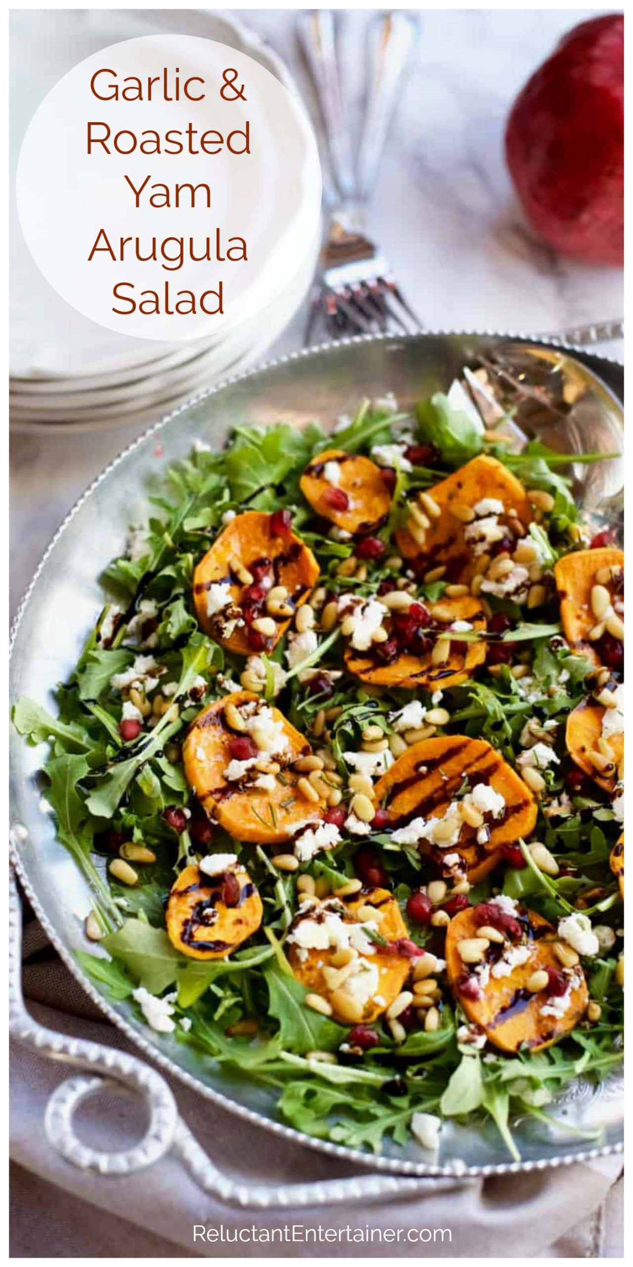 Roasted Yam Arugula Salad - Reluctant Entertainer