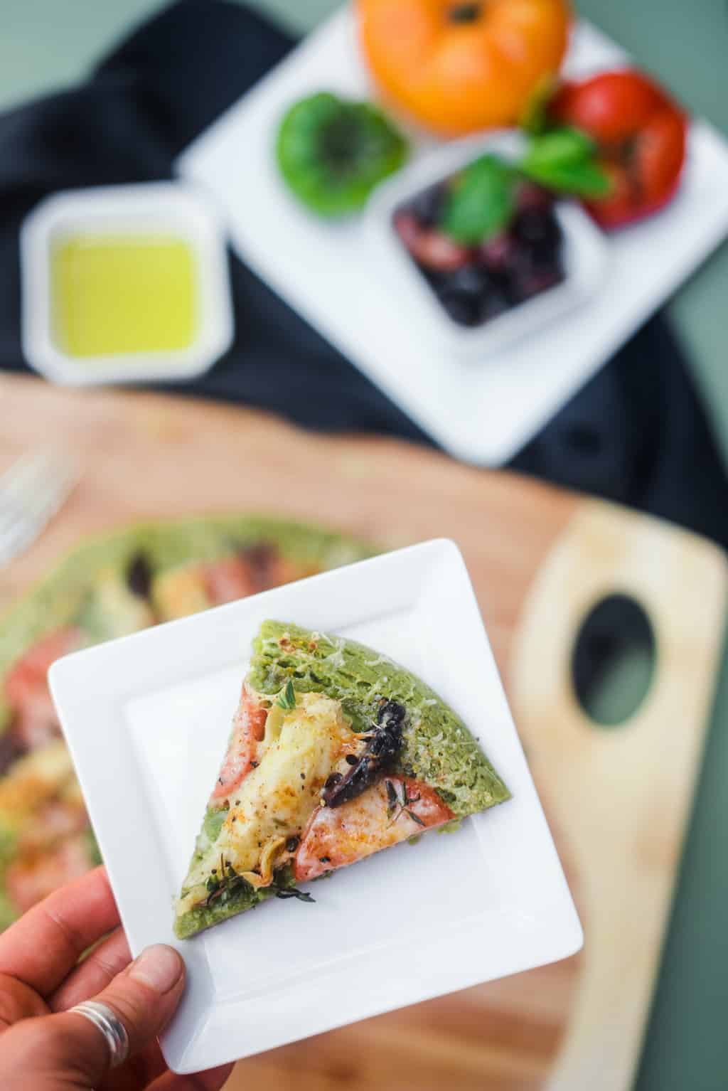 Parsley Infused Pesto Socca Pizza - Reluctant Entertainer