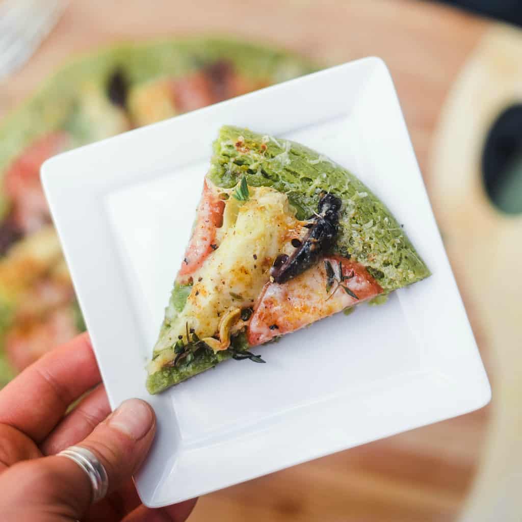 Parsley Infused Pesto Socca Pizza - Reluctant Entertainer