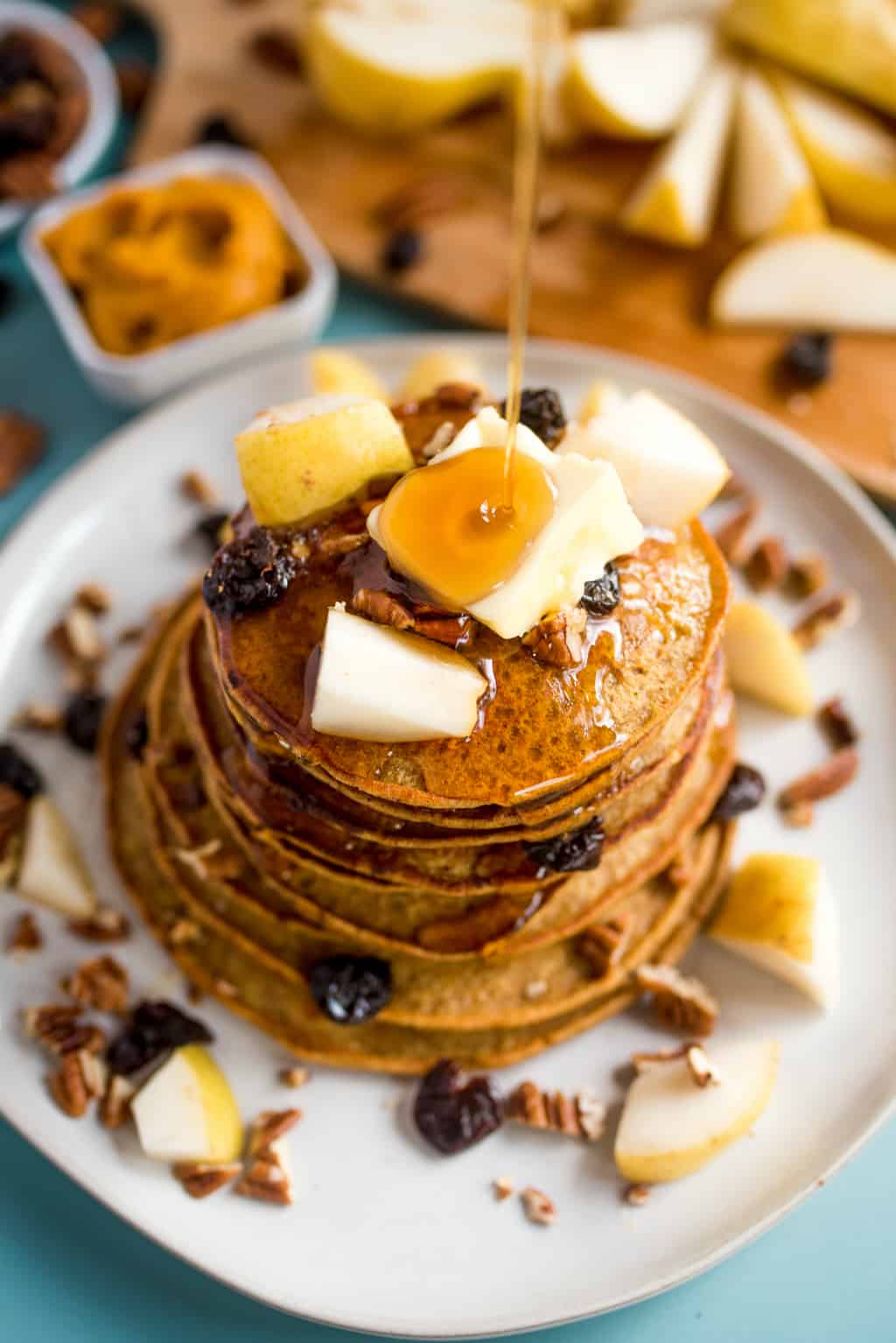 Pumpkin Chocolate Chip Pear Pancakes - Reluctant Entertainer