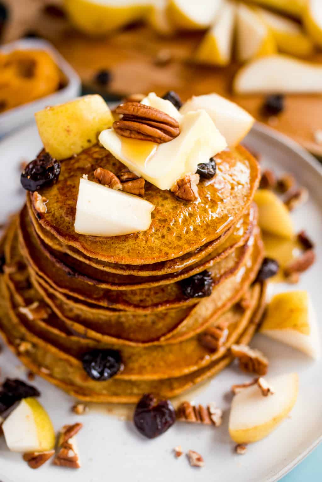Pumpkin Chocolate Chip Pear Pancakes - Reluctant Entertainer