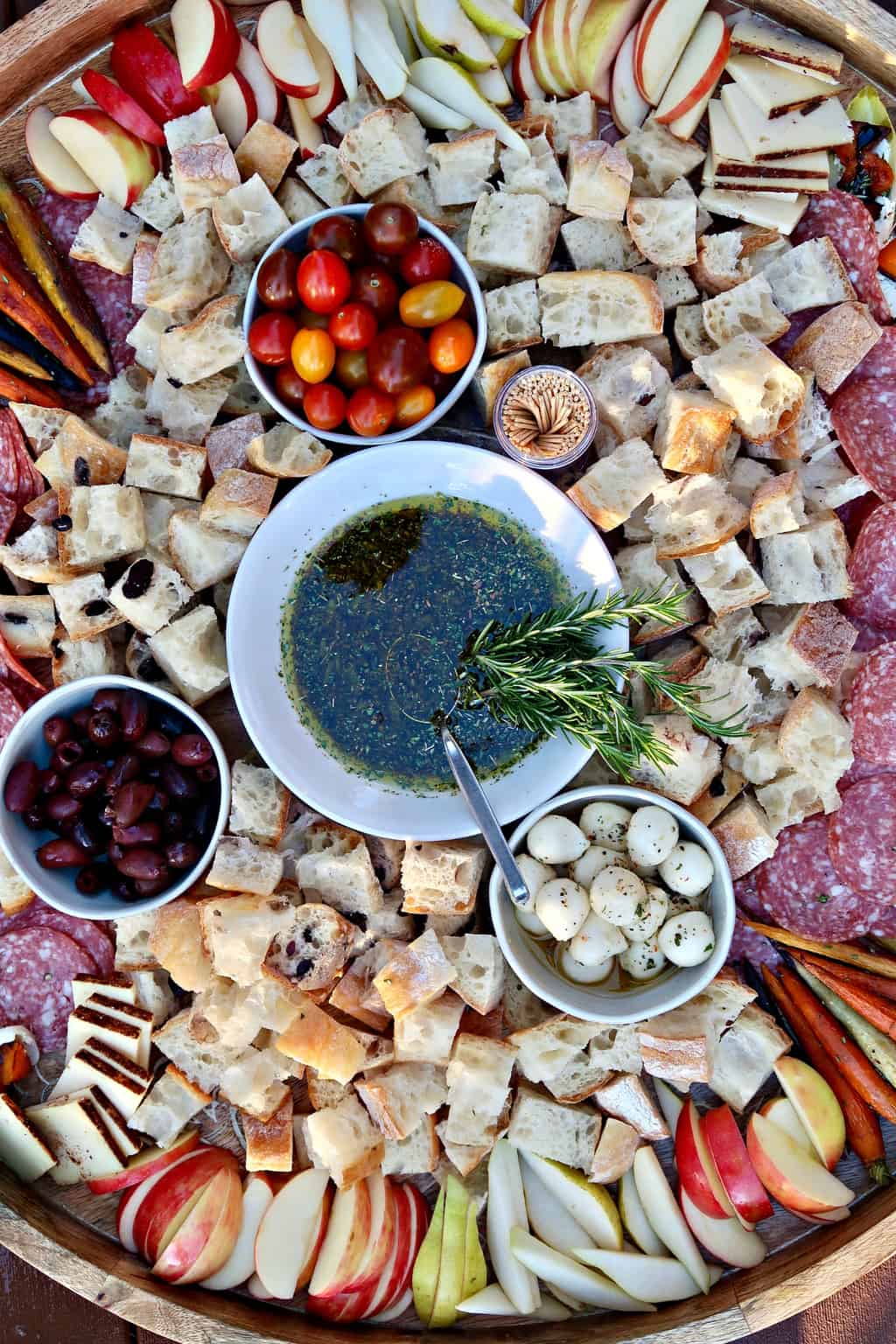 Italian Bread Dipping Oil Charcuterie Board - Reluctant Entertainer