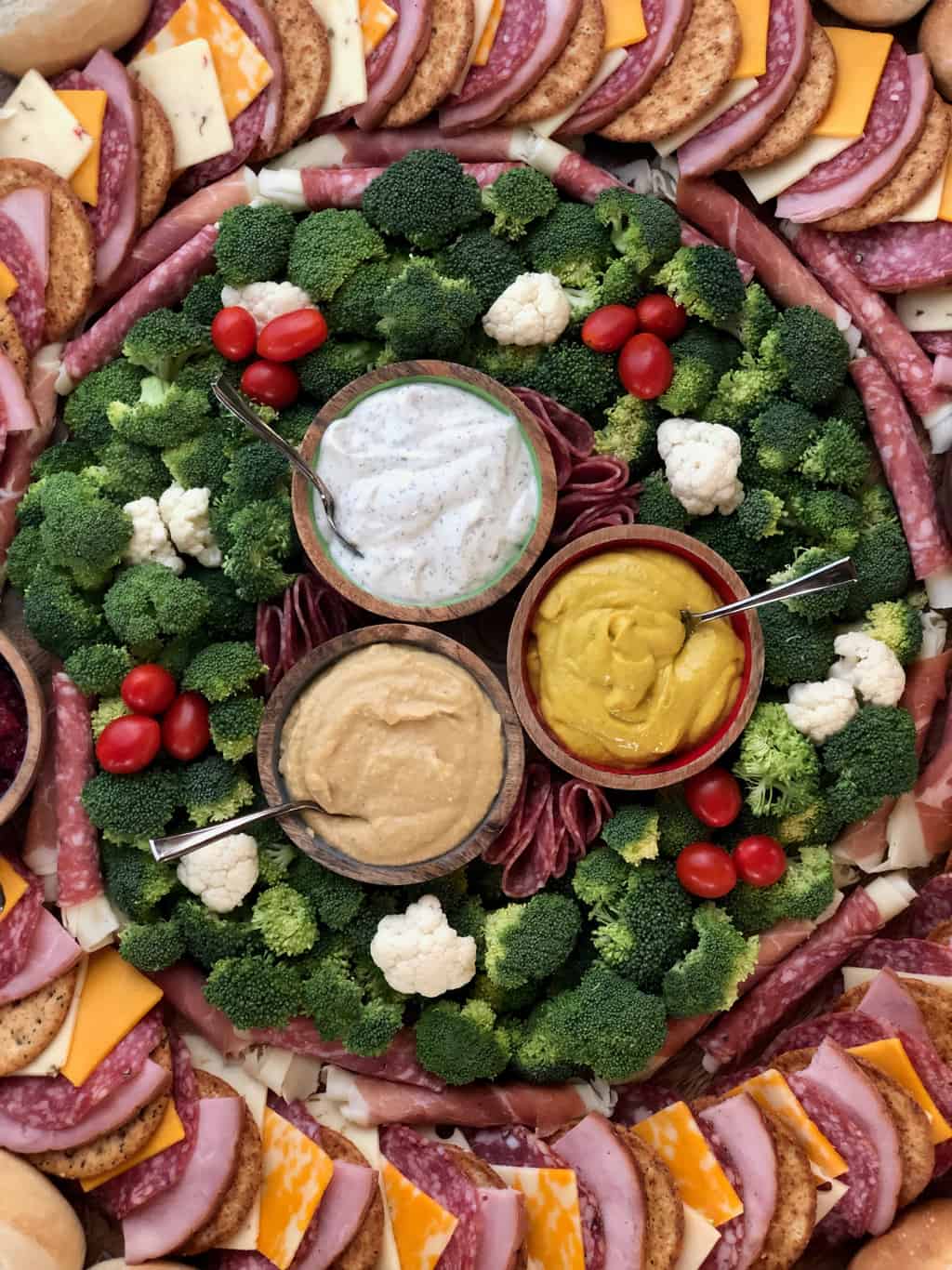 Party Ham Rolls Charcuterie Board - Reluctant Entertainer