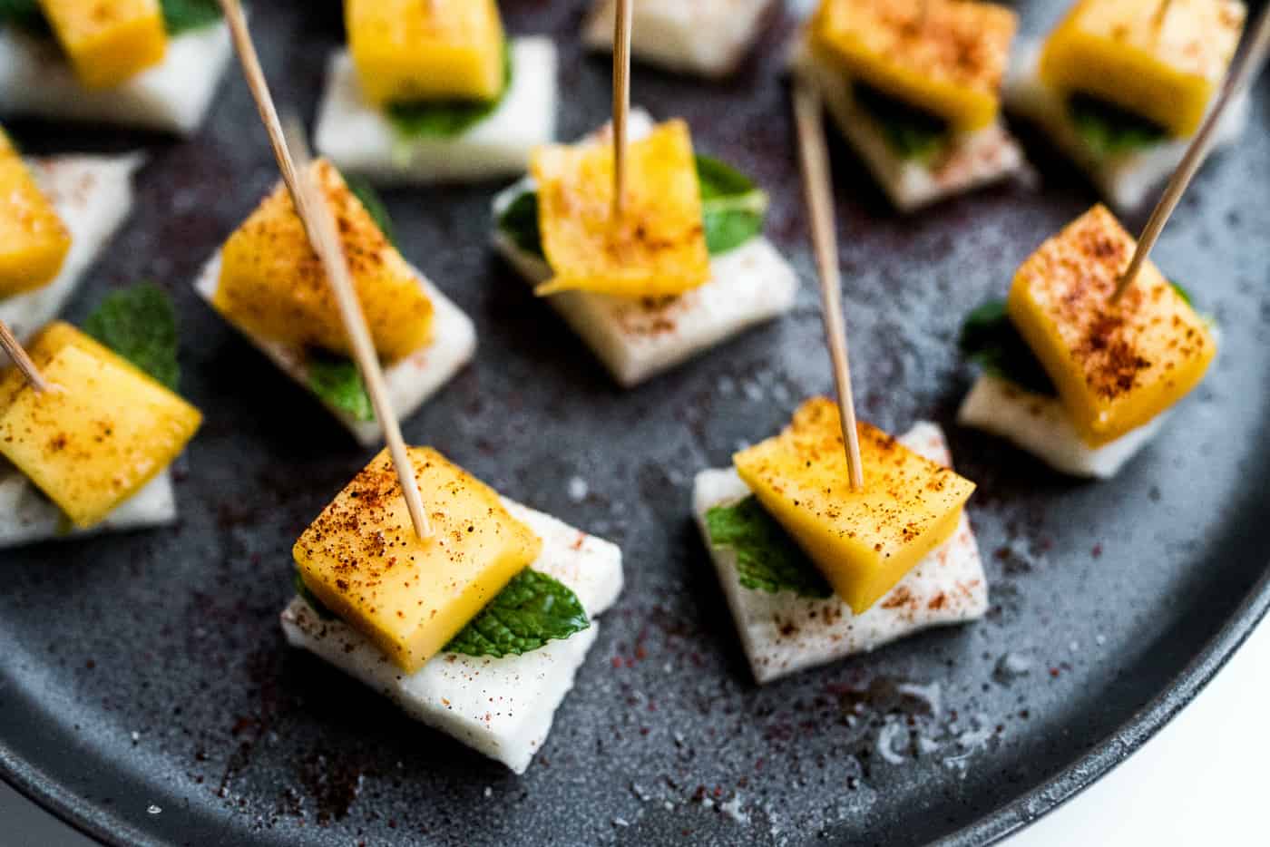 Jicama Mint Mango Bites Appetizer - Reluctant Entertainer