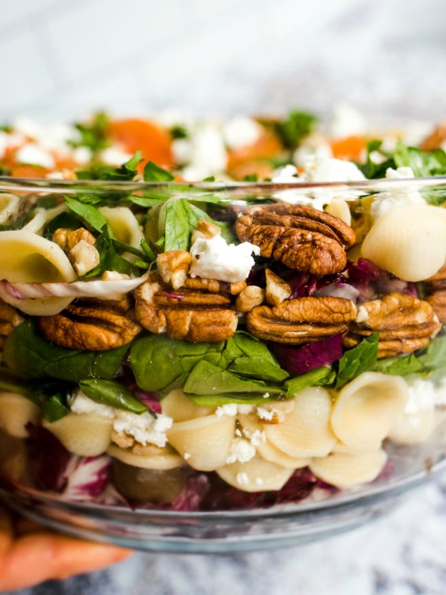 Mediterranean Pecan Pasta Salad - Reluctant Entertainer