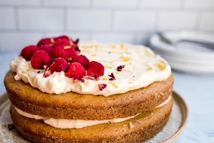 Vegan Cardamom Raspberry Cake - Reluctant Entertainer