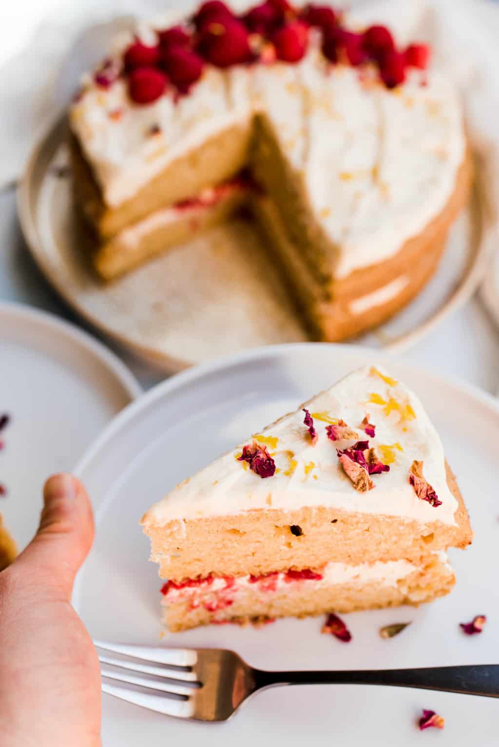 Vegan Cardamom Raspberry Cake - Reluctant Entertainer