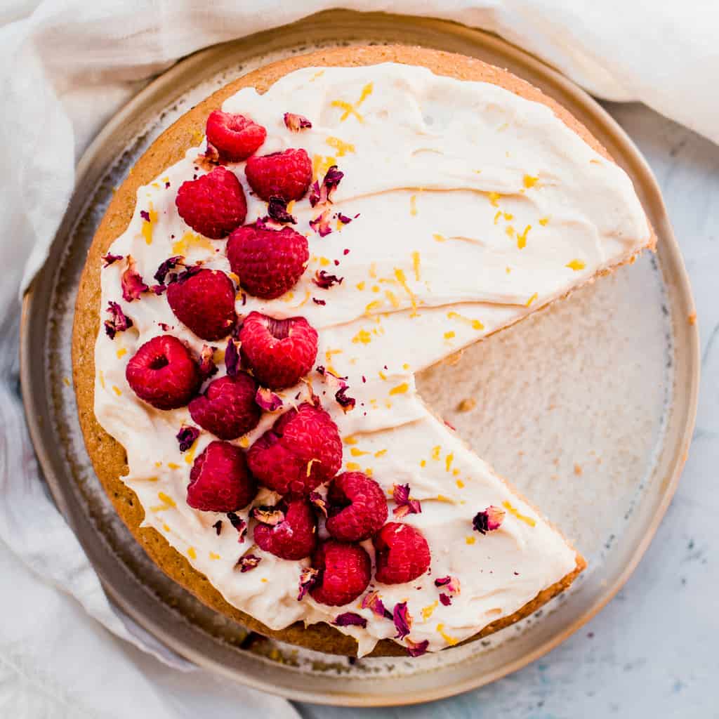 Vegan Cardamom Raspberry Cake - Reluctant Entertainer