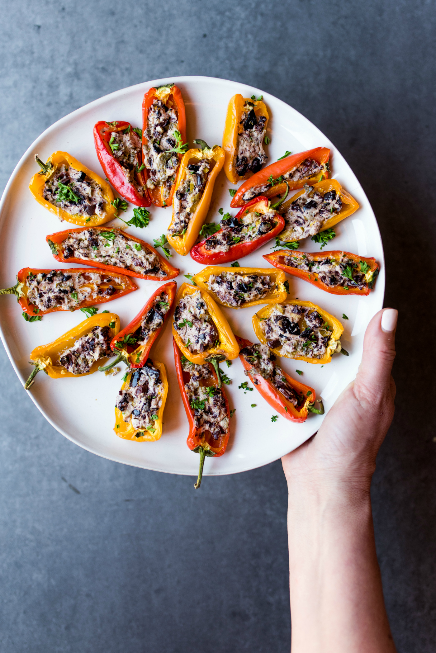 Stuffed Mini Bell Peppers with Olives - Reluctant Entertainer