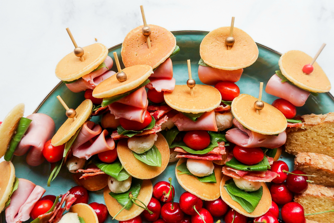 Caprese Mini Pancake Skewers - Reluctant Entertainer