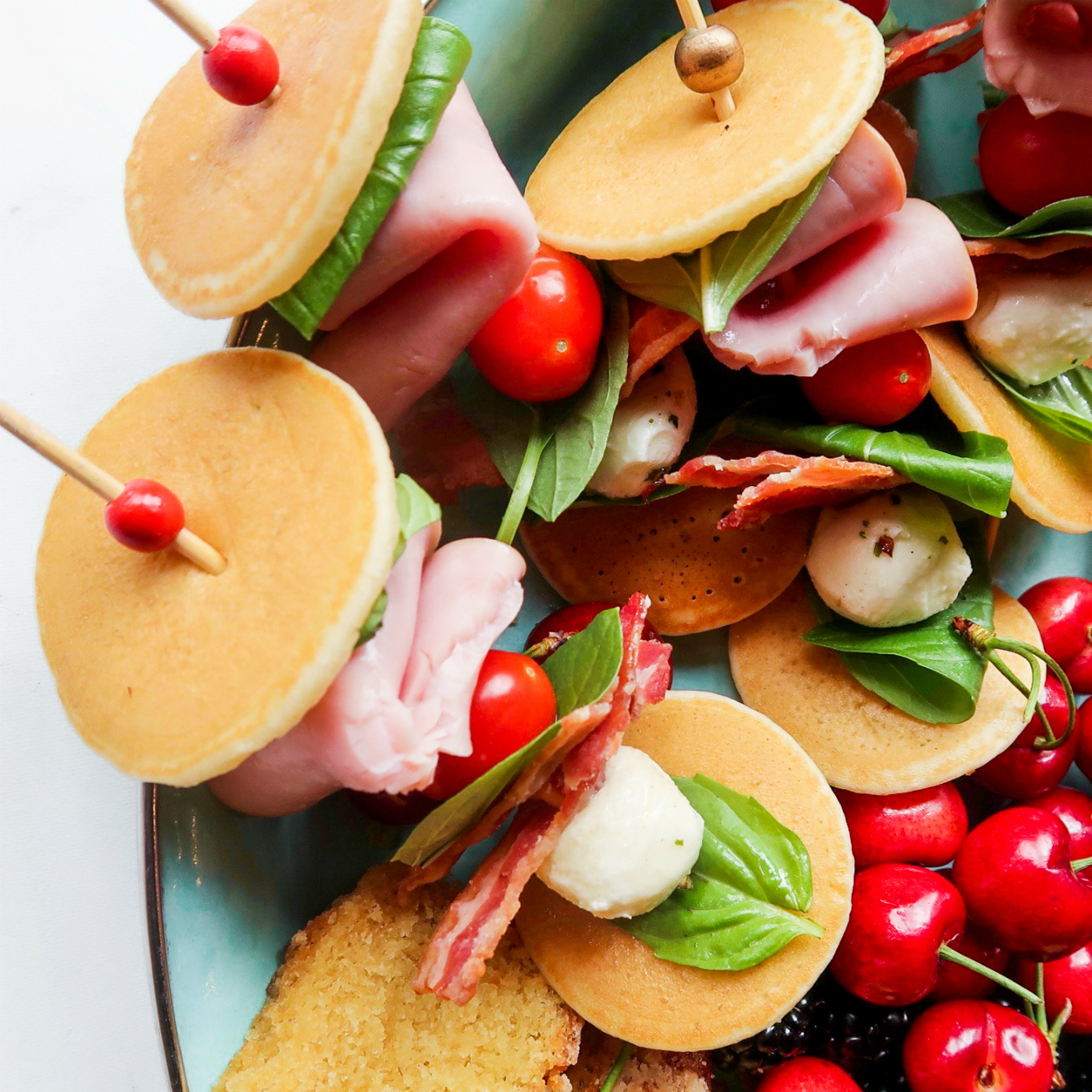 Caprese Mini Pancake Skewers - Reluctant Entertainer