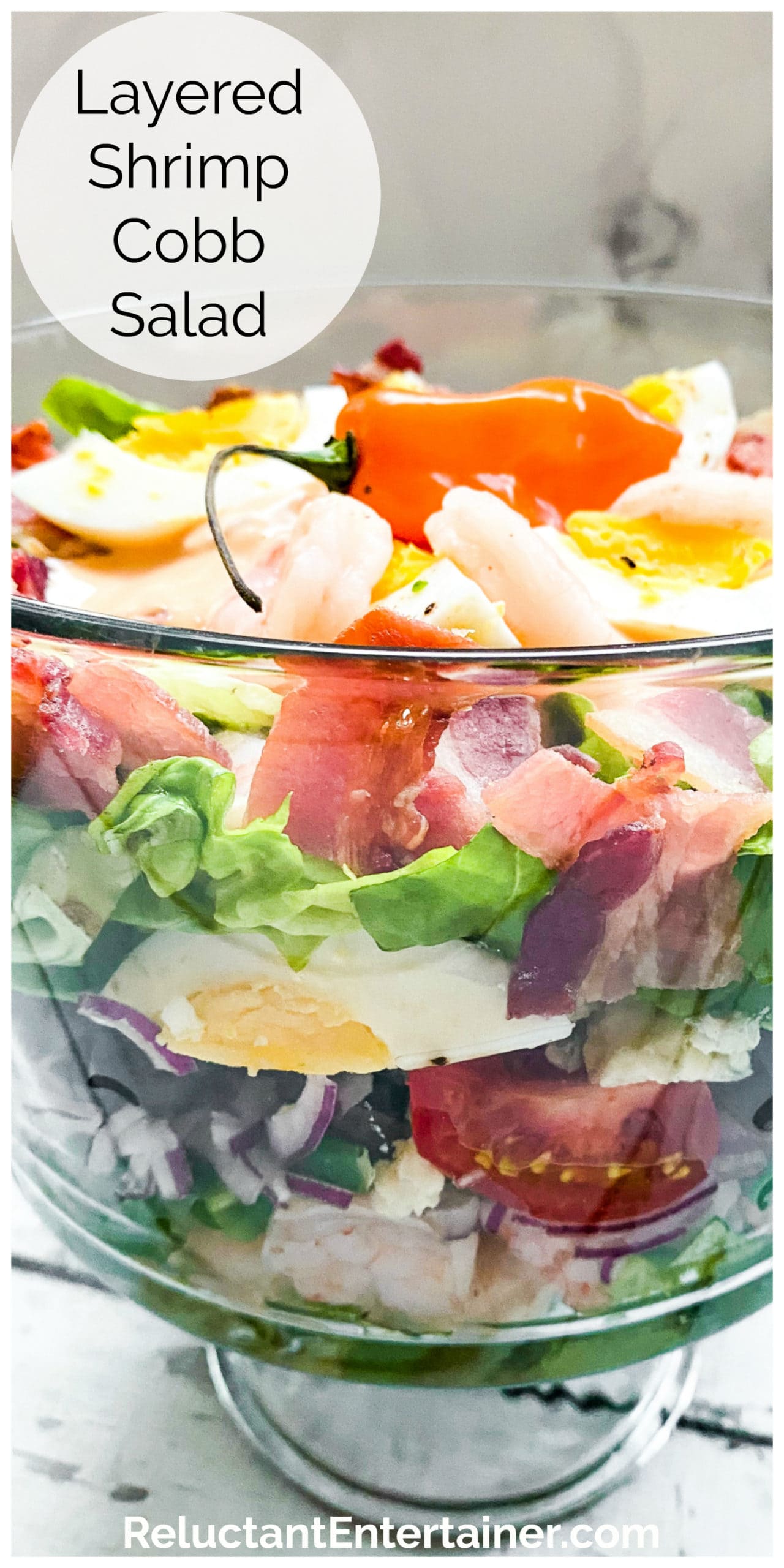Layered Shrimp Cobb Salad Recipe - Reluctant Entertainer