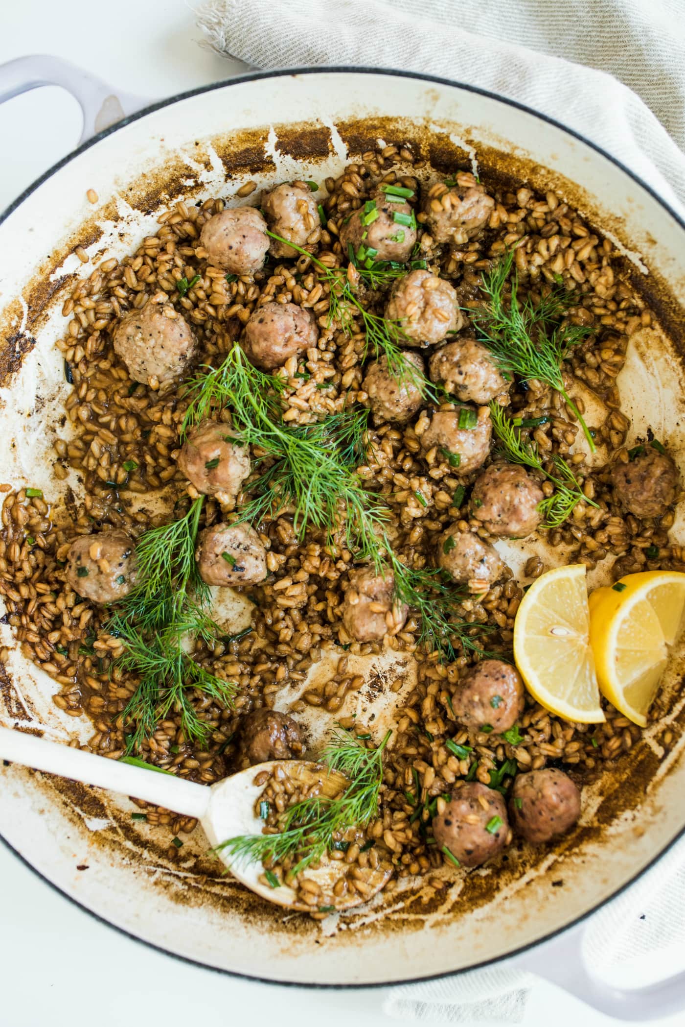 Mini Pork Meatballs with Farro - Reluctant Entertainer