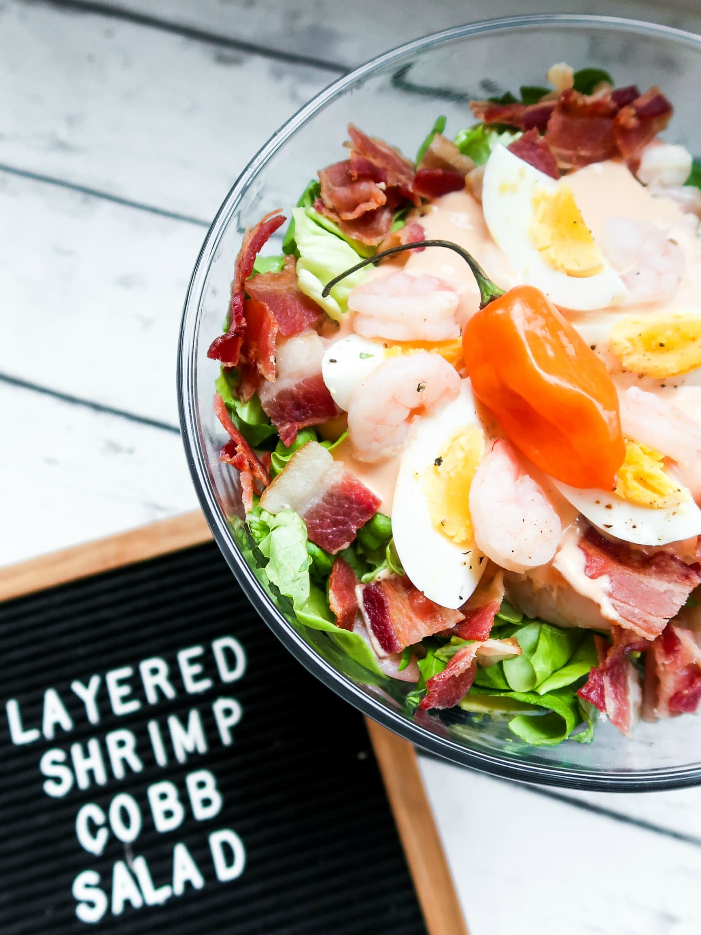 Layered Shrimp Cobb Salad Recipe - Reluctant Entertainer