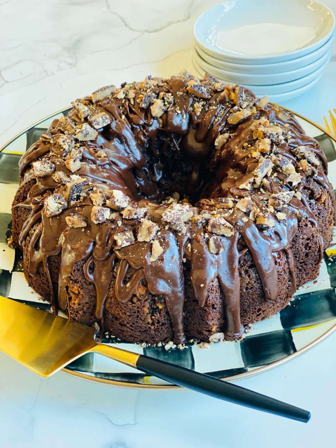 Toffee Chocolate Bundt Cake - Reluctant Entertainer