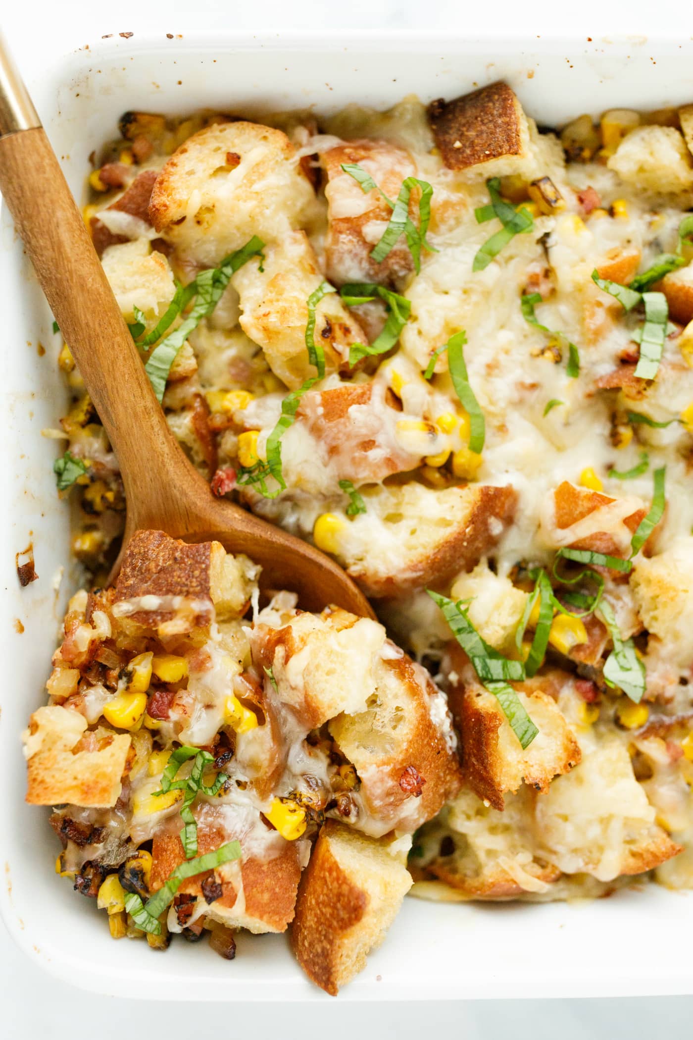 Pancetta Ciabatta Corn Pudding - Reluctant Entertainer