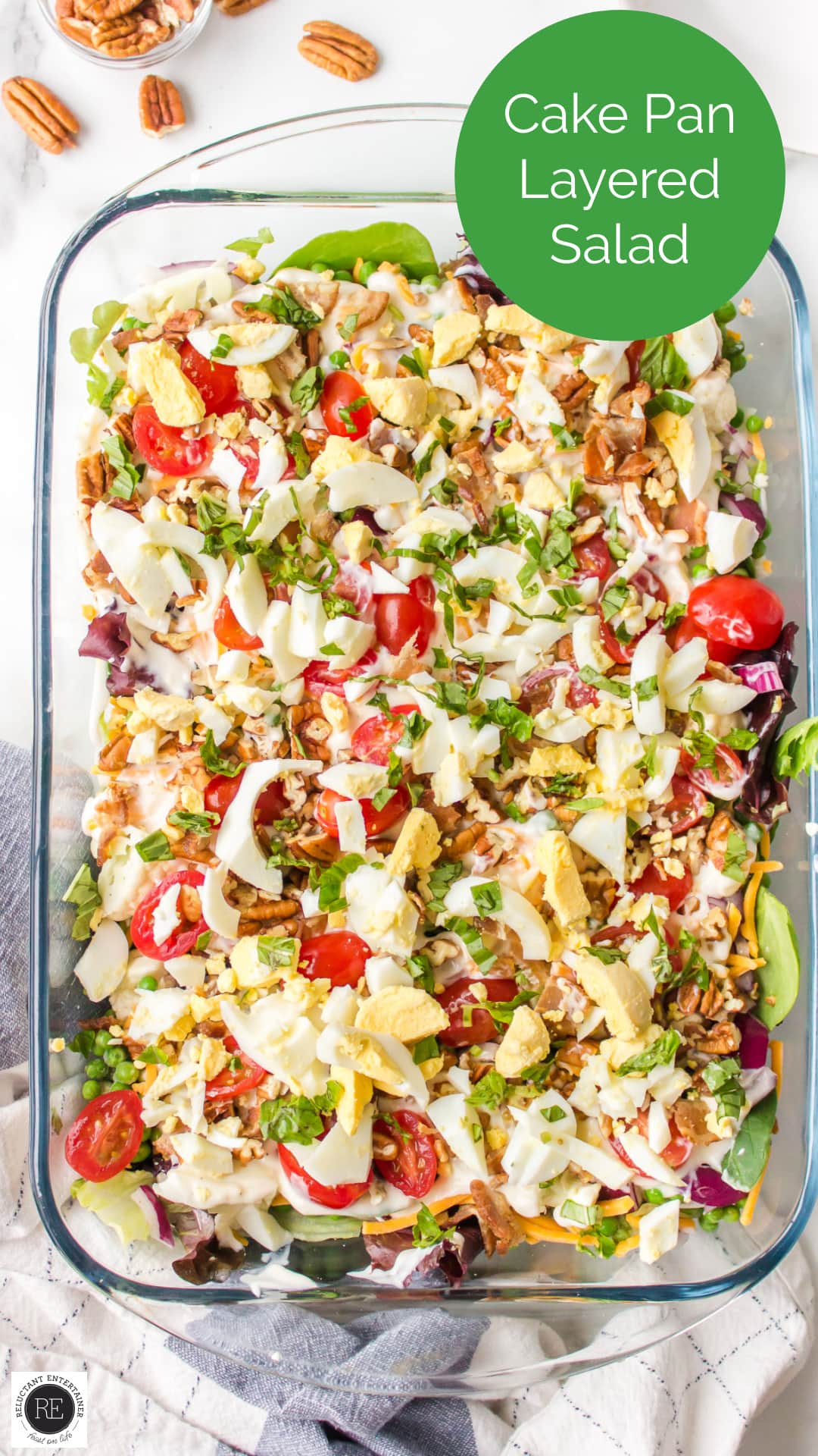 Cake Pan Layered Salad - Reluctant Entertainer