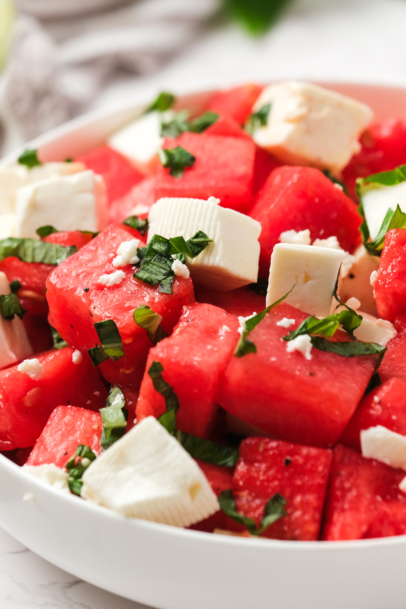 Watermelon Basil Salad with Feta - Reluctant Entertainer