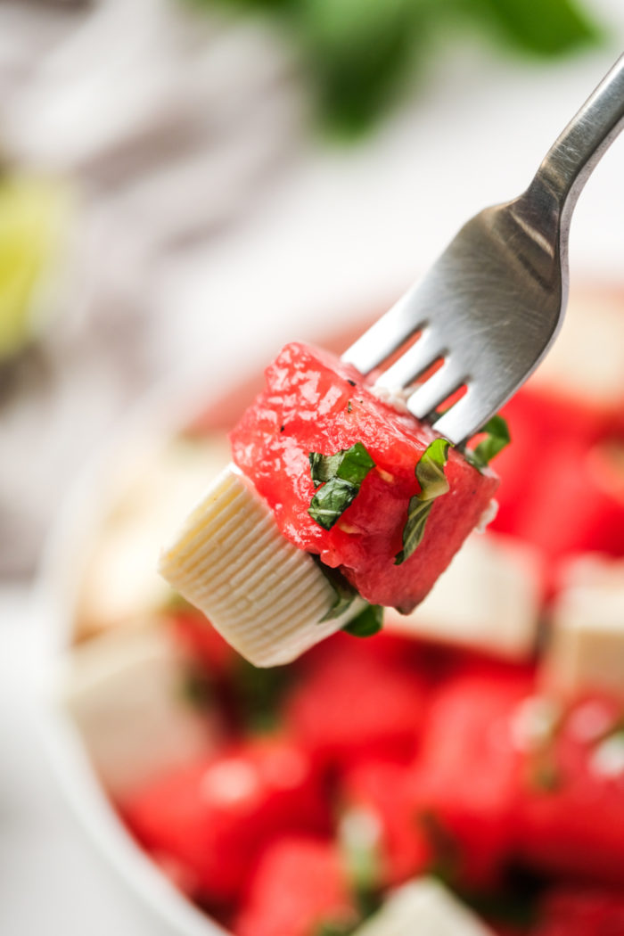 Watermelon Basil Salad with Feta - Reluctant Entertainer