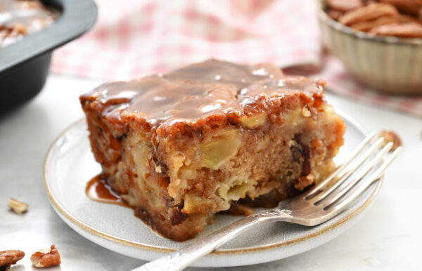 Apple Pecan Cake with Caramel Glaze - Reluctant Entertainer