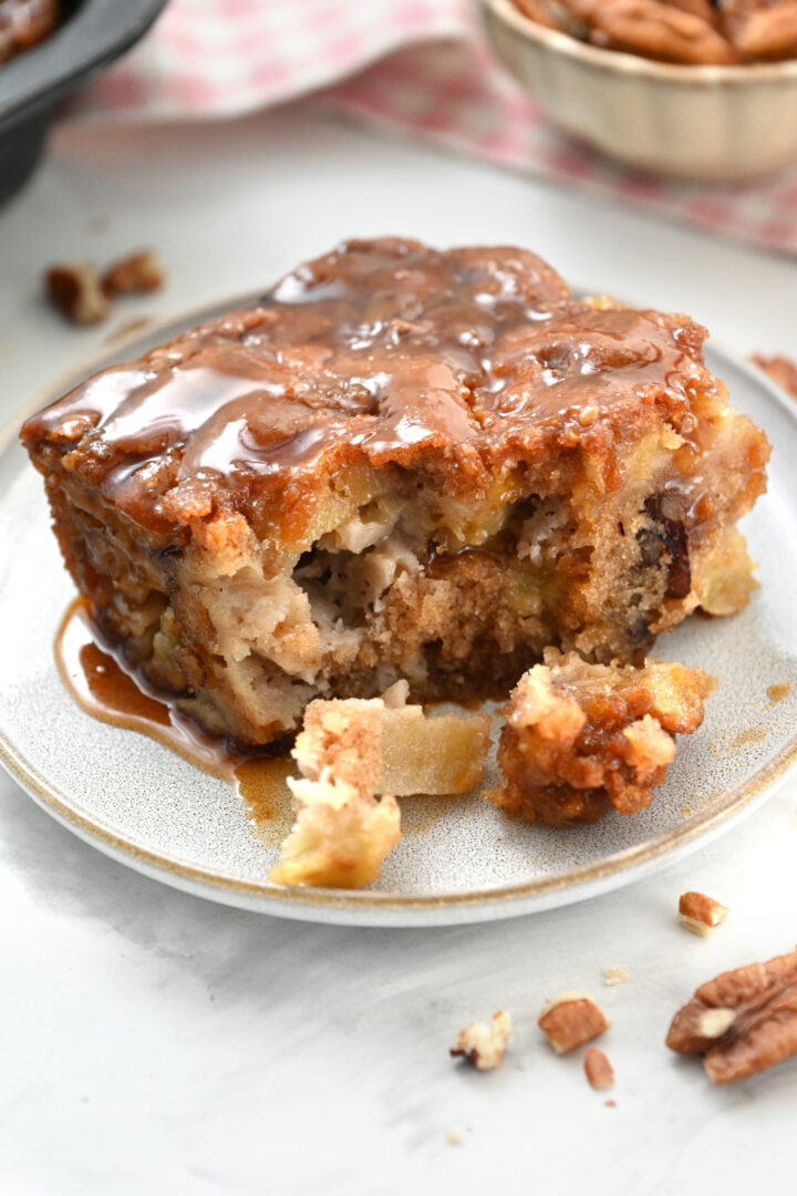 Apple Pecan Cake with Caramel Glaze - Reluctant Entertainer