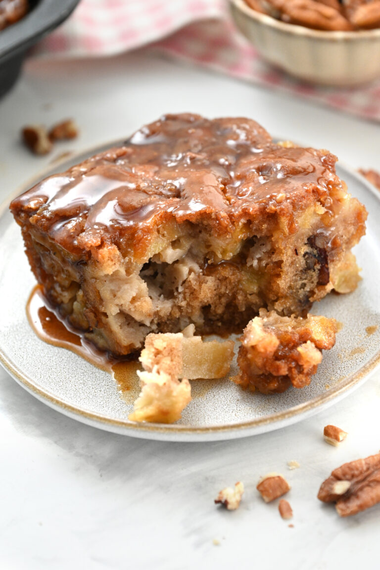 Apple Pecan Cake with Caramel Glaze - Reluctant Entertainer